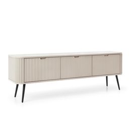 LOWBOARD Salvia 3T Beige, Schwarz 168/56/39 cm &ndash; mit geriffelten Fronten und hohen Beinen