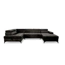 WOHNLANDSCHAFT Arkucio U Schwarz 345/200/95 cm &ndash; gro&szlig;es Sofa mit Schlaffunktion R
