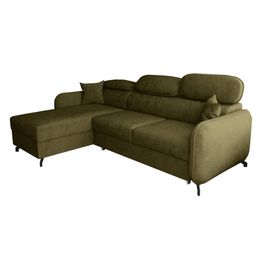 ECKSOFA L Form Ribella 5 Olivgr&uuml;n 265/180/100 cm Links mit Schlaffunktion