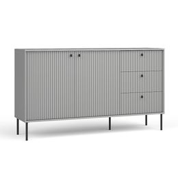SIDEBOARD Irelis 2T3S Grau 156,2/89,2/41 cm &ndash; mit geriffelten Fronten, mit schwarzen Beinen