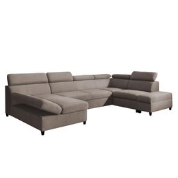 WOHNLANDSCHAFT Olettio Braun 342/205/96 cm &ndash; gro&szlig;es Sofa mit Schlaffunktion R
