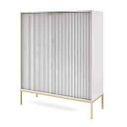 SIDEBOARD Eternas 2T Grau 104/125/39 cm &ndash; goldene F&uuml;&szlig;e, mit geriffelten Fronten