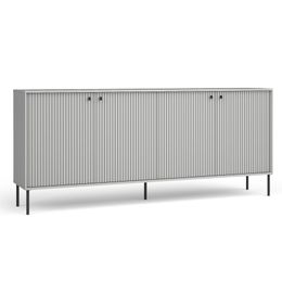 SIDEBOARD Irelis 4T Grau 207/89,2/41 cm &ndash; mit geriffelten Fronten, mit schwarzen Beinen
