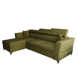 ECKSOFA L Form Ribella Olivgr&uuml;n 265/180/100 cm Links mit Schlaffunktion
