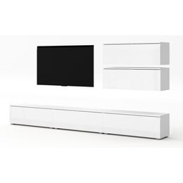 WOHNWAND Loriano V Wei&szlig; Matt Hochglanz 300/104,5/32 cm &ndash; H&auml;ngend und Stehend