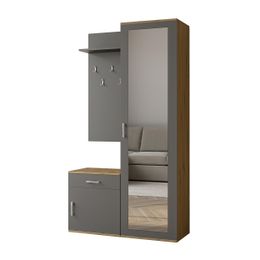 GARDEROBENSCHRANK Magnola Artisan Grau 100/180,5/35 cm &ndash; Modern, mit Spiegel und viel Stauraum