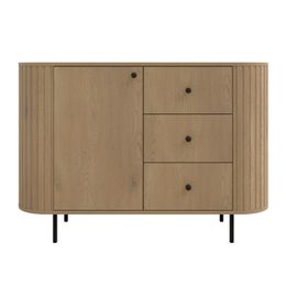 SIDEBOARD Halay Eiche Cremona, 1 T&uuml;r & 3 Schubladen Moderne Rillenstruktur 123 cm