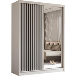 SCHWEBET&Uuml;RENSCHRANK Cabinio Wei&szlig; Schwarz 160/216/61 cm &ndash; mit Spiegel und Lamellen