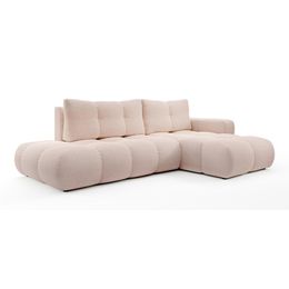 ECKSOFA L Form Hosio Hellcreme-Rosa 286/177/88 cm Rechts mit Schlaffunktion