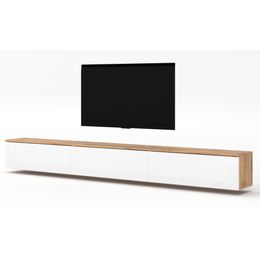 LOWBOARD Loriano 3x100 Eiche Wotan, Wei&szlig; Hochglanz 300/34/32 cm &ndash; TV Board