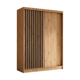 SCHWEBET&Uuml;RENSCHRANK Cabinio Eiche Artisan Schwarz 160/216/61 cm &ndash; Modern, mit Lamellen