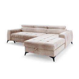 ECKSOFA L Form Arkucio Mini Beige 260/200/95 cm Rechts mit Schlaffunktion