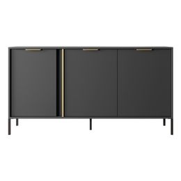 SIDEBOARD Catanian 3T Grau 153,1/81,4/39,5 cm &ndash; mit goldenen Griffen und schwarzen Beinen