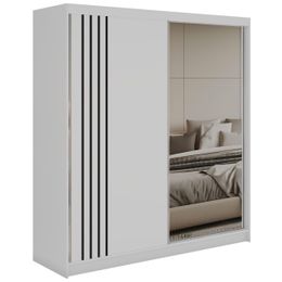 SCHWEBET&Uuml;RENSCHRANK mit Lamellen und Spiegel DIANA - 200 - Wei&szlig; und Schwarz