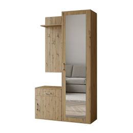 GARDEROBENSCHRANK Magnola Eiche 100/180,5/35 cm &ndash; Modern, mit Spiegel und viel Stauraum