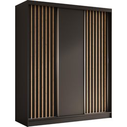 SCHWEBET&Uuml;RENSCHRANK Cabinio Schwarz Eiche Artisan 180/216/61 cm &ndash; Modern, mit Lamellen