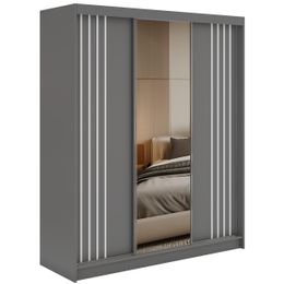 SCHWEBET&Uuml;RENSCHRANK mit Lamellen, Spiegel und Schubladen DIANA - 180 - Grau und Wei&szlig;