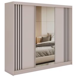 SCHWEBET&Uuml;RENSCHRANK mit Lamellen, Spiegel und Schubladen DIANA - 240 - Kaschmir und Schwarz