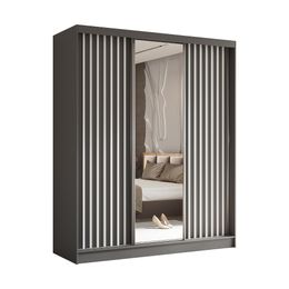 SCHWEBET&Uuml;RENSCHRANK Cabinio Grau Wei&szlig; 180/216/61 cm &ndash; mit Spiegel und Lamellen