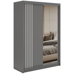 SCHWEBET&Uuml;RENSCHRANK mit Lamellen und Spiegel DIANA - 150 - Grau und Wei&szlig;
