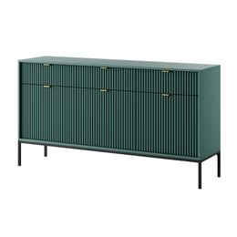 SIDEBOARD Eternas 3T 3S Gr&uuml;n 154/83/39 cm &ndash; schwarze F&uuml;&szlig;e, mit geriffelten Fronten