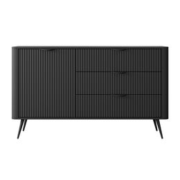 SIDEBOARD Vespasia 1T 3S Schwarz 138,2/81,2/38 cm &ndash; Geriffelten Fronten