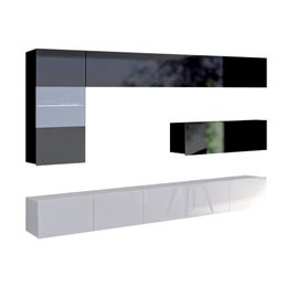 WOHNWAND Kossana 4 Modern Schwarz/Wei&szlig; 255/142/43 cm Modern Style