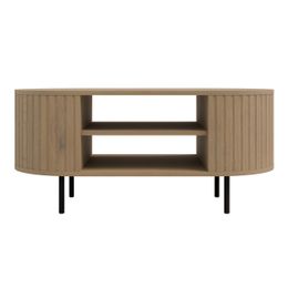 COUCHTISCH Halay Eiche Cremona, Moderne Rillenstruktur 100 cm, mit runden Kanten