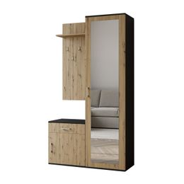 GARDEROBENSCHRANK Magnola Schwarz Artisan 100/180,5/35 cm &ndash; Modern, mit Spiegel und viel Stauraum