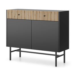 SIDEBOARD Dinley 2T 2S Schwarz, Braun 104,4/89,4/39 cm &ndash; mit langen Beinen und Lamellenfront