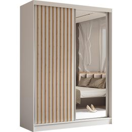 SCHWEBET&Uuml;RENSCHRANK Cabinio Wei&szlig; Eiche Artisan 160/216/61 cm &ndash; mit Spiegel und Lamellen