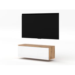 LOWBOARD Loriano 100 Eiche Wotan, Wei&szlig; Hochglanz 100/34/32 cm &ndash; TV Board