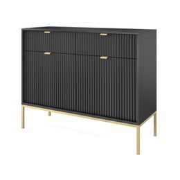 SIDEBOARD Eternas 2T 2S Schwarz 104/83/39 cm &ndash; goldene F&uuml;&szlig;e, mit geriffelten Fronten