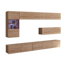WOHNWAND Kossana 4 Modern Goldene Eiche 255/142/43 cm Stauraumwunder