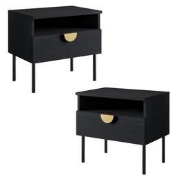NACHTTISCH Brunelli 2S Schwarz 50/45,5/43,5 cm &ndash; 2er Set