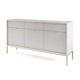 SIDEBOARD Eternas 3T 3S Grau 154/83/39 cm &ndash; goldene F&uuml;&szlig;e, mit geriffelten Fronten