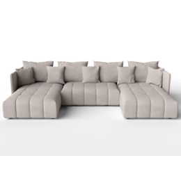 WOHNLANDSCHAFT Veliro U Beige 353/180/83 cm mit Schlaffunktion und Bettkasten