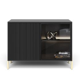 SIDEBOARD Benvie 2T Schwarz 104/80/38 cm &ndash; mit Glast&uuml;ren und goldenen Beinen