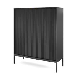 SIDEBOARD Eternas 2T Schwarz 104/125/39 cm &ndash; schwarze F&uuml;&szlig;e, mit geriffelten Fronten