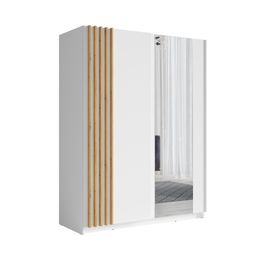 KLEIDERSCHRANK Beralto Wei&szlig; 200/198,5/63,5 cm &ndash; mit Spiegel und Lamellenfront