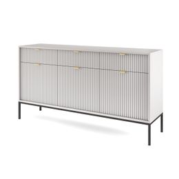 SIDEBOARD Eternas 3T 3S Grau 154/83/39 cm &ndash; schwarze F&uuml;&szlig;e, mit geriffelten Fronten