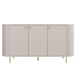 SIDEBOARD Halay Beige, 3 T&uuml;ren Moderne Rillenstruktur 164,6 cm mit, runden Kanten