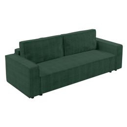 BIGSOFA Aydin Sofa Gr&uuml;n 238/94/85 cm Cord mit Schlaffunktion Bettkasten