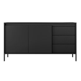 SIDEBOARD Trentinis 2T 3S Schwarz 153,5/81,4/39,5 cm &ndash; Geriffelten Fronten