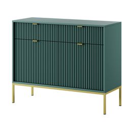 SIDEBOARD Eternas 2T 2S Gr&uuml;n 104/83/39 cm &ndash; goldene F&uuml;&szlig;e, mit geriffelten Fronten