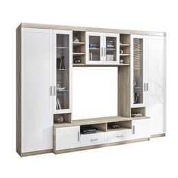WOHNWAND Parisca Sonoma Eiche, Wei&szlig; 340/198/44 cm mit viel Stauraum