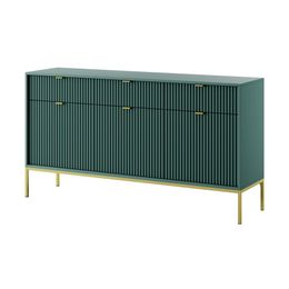 SIDEBOARD Eternas 3T 3S Gr&uuml;n 154/83/39 cm &ndash; goldene F&uuml;&szlig;e, mit geriffelten Fronten