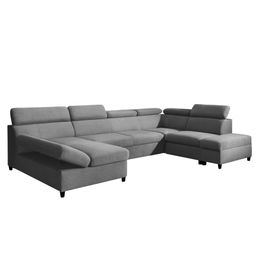 WOHNLANDSCHAFT Olettio Grau 342/205/96 cm &ndash; gro&szlig;es Sofa mit Schlaffunktion R