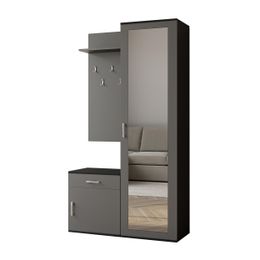 GARDEROBENSCHRANK Magnola Schwarz Grau 100/180,5/35 cm &ndash; Modern, mit Spiegel und viel Stauraum