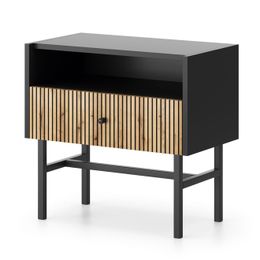 NACHTTISCH Dinley 1S Schwarz, Braun 54,8/52/39 cm &ndash; mit langen Beinen und Lamellenfront